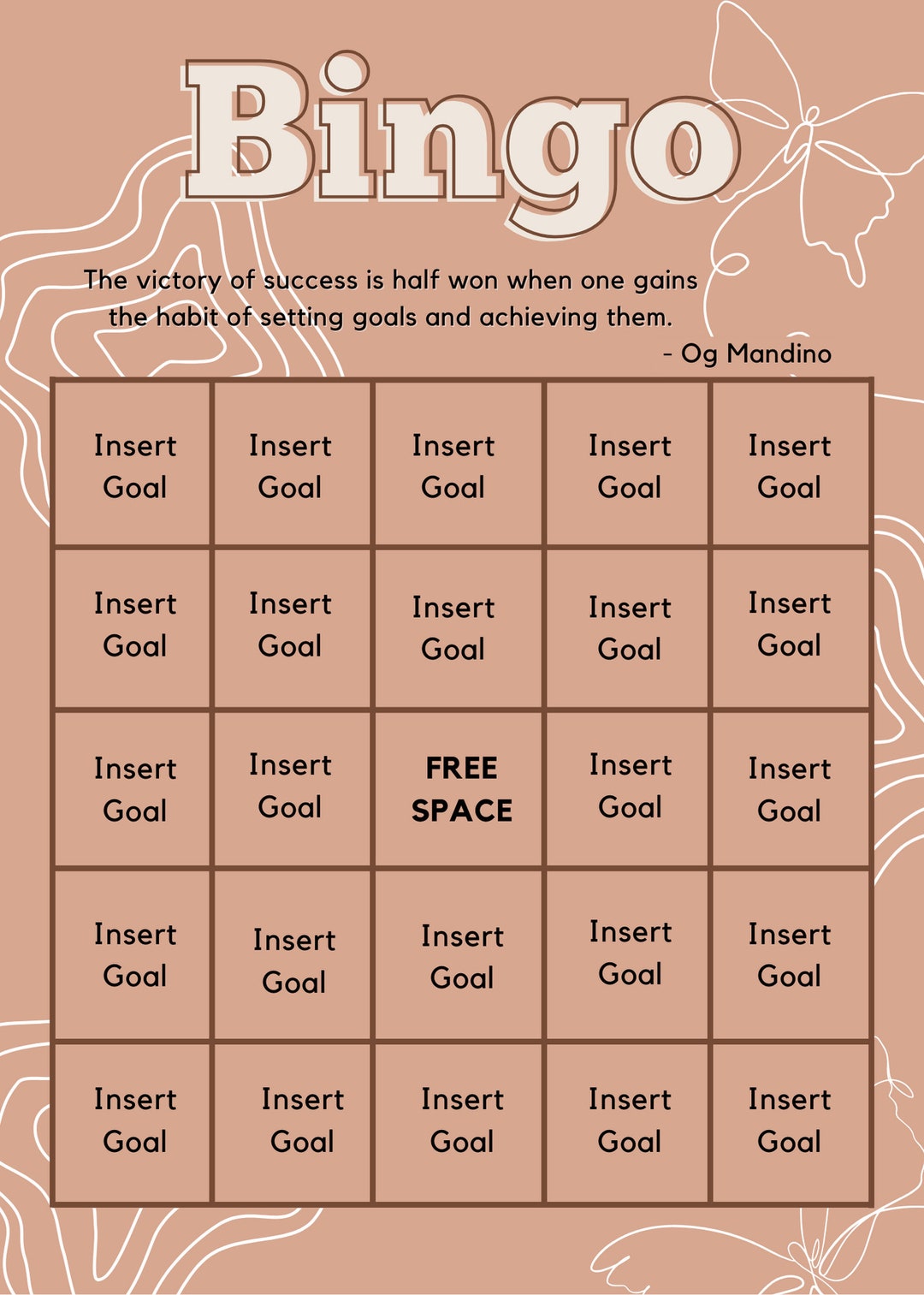EDITABLE Goals Bingo Card - Etsy