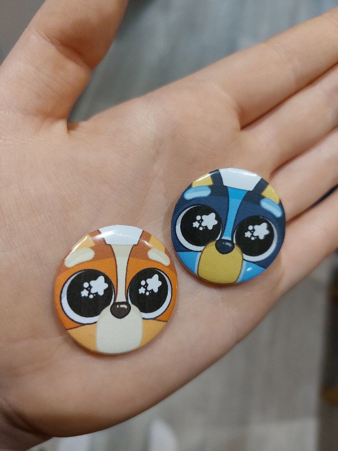 Blue and Orange Dog Inspired Art 32 Mm Pin Button Badge - Etsy