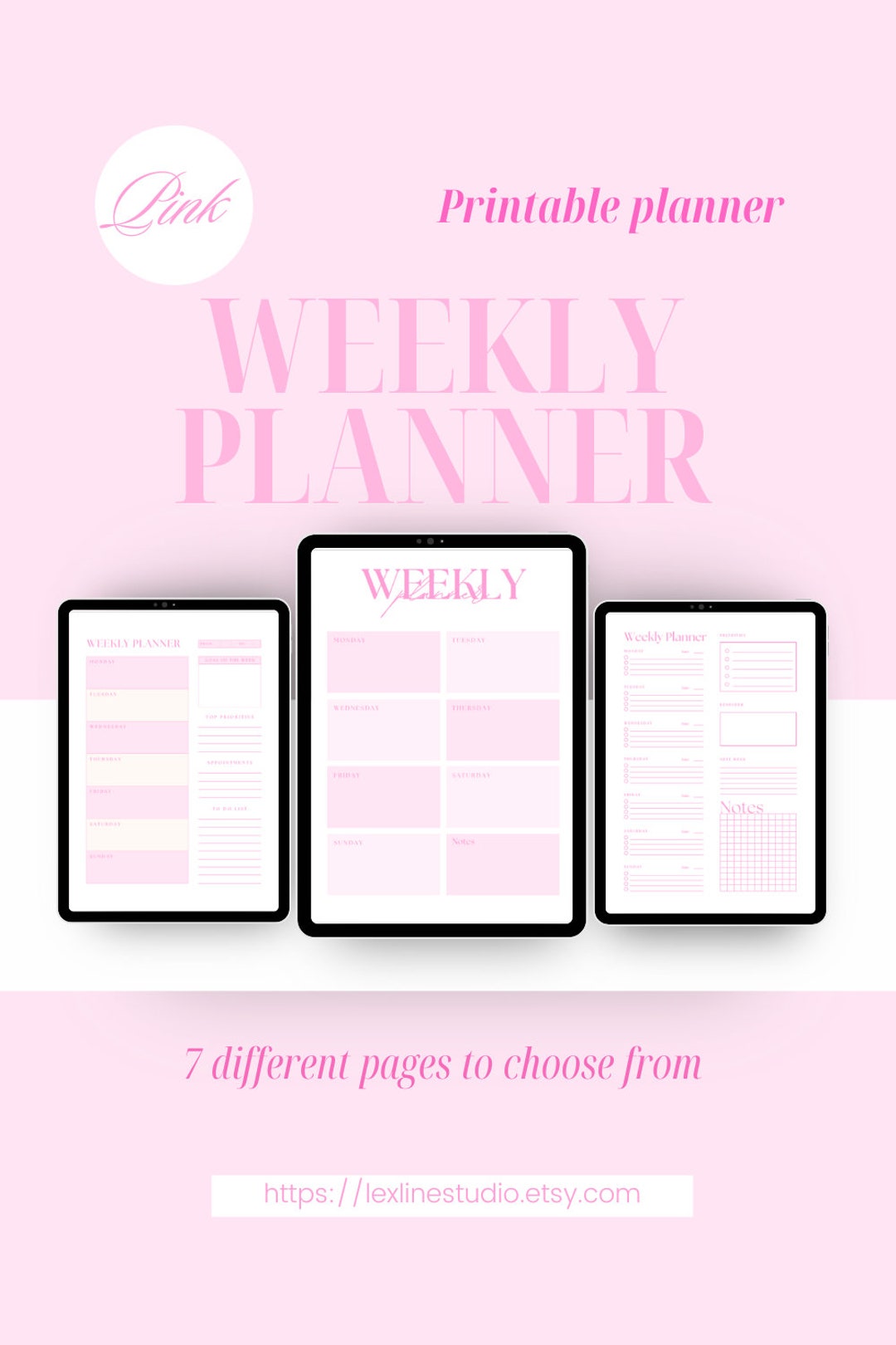 Weekly Planner Pink, Digital Planner, Printable Planner, 2024 Planner ...