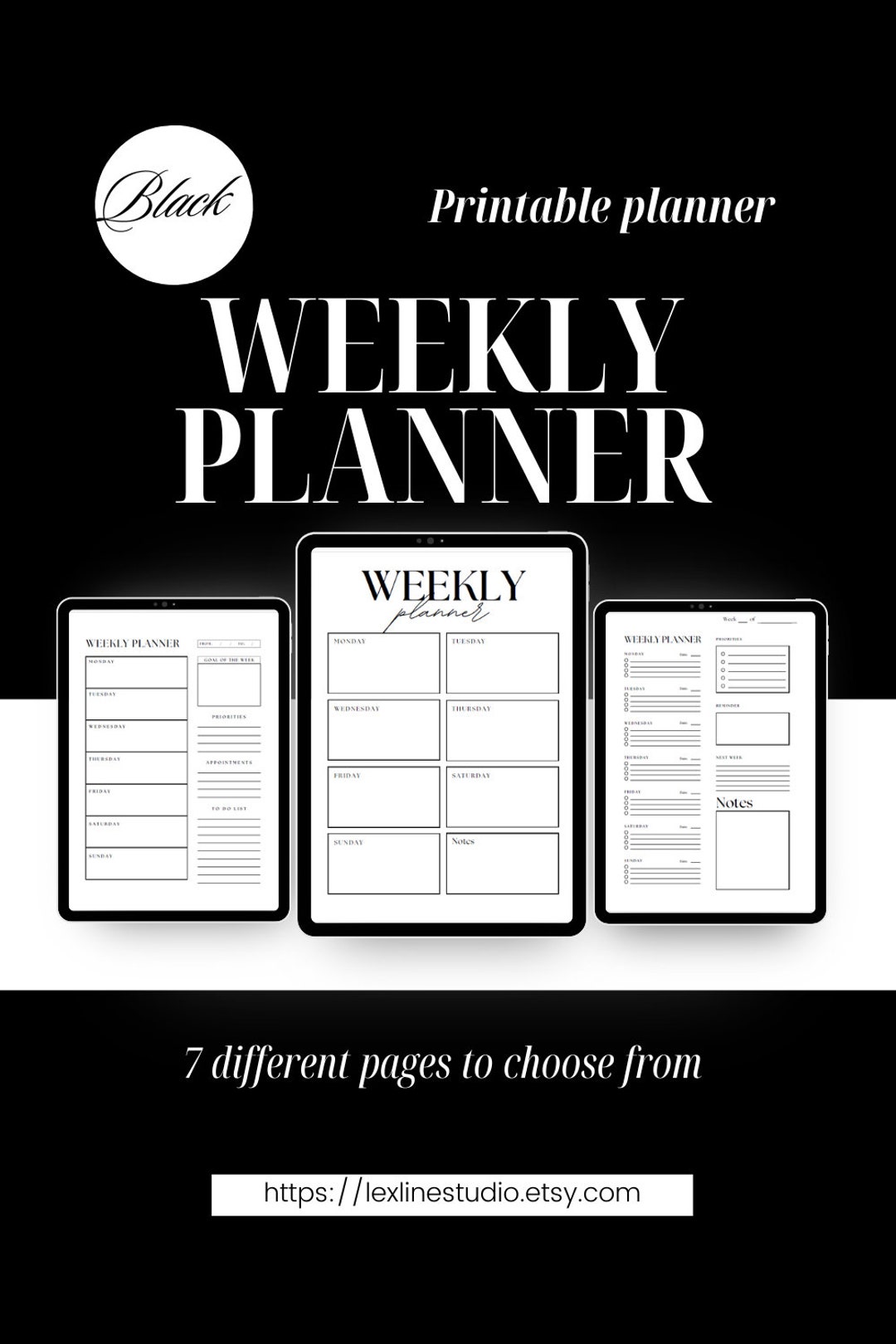 Black Weekly Planner, Digital Planner, Printable Planner, 2024 Planner ...