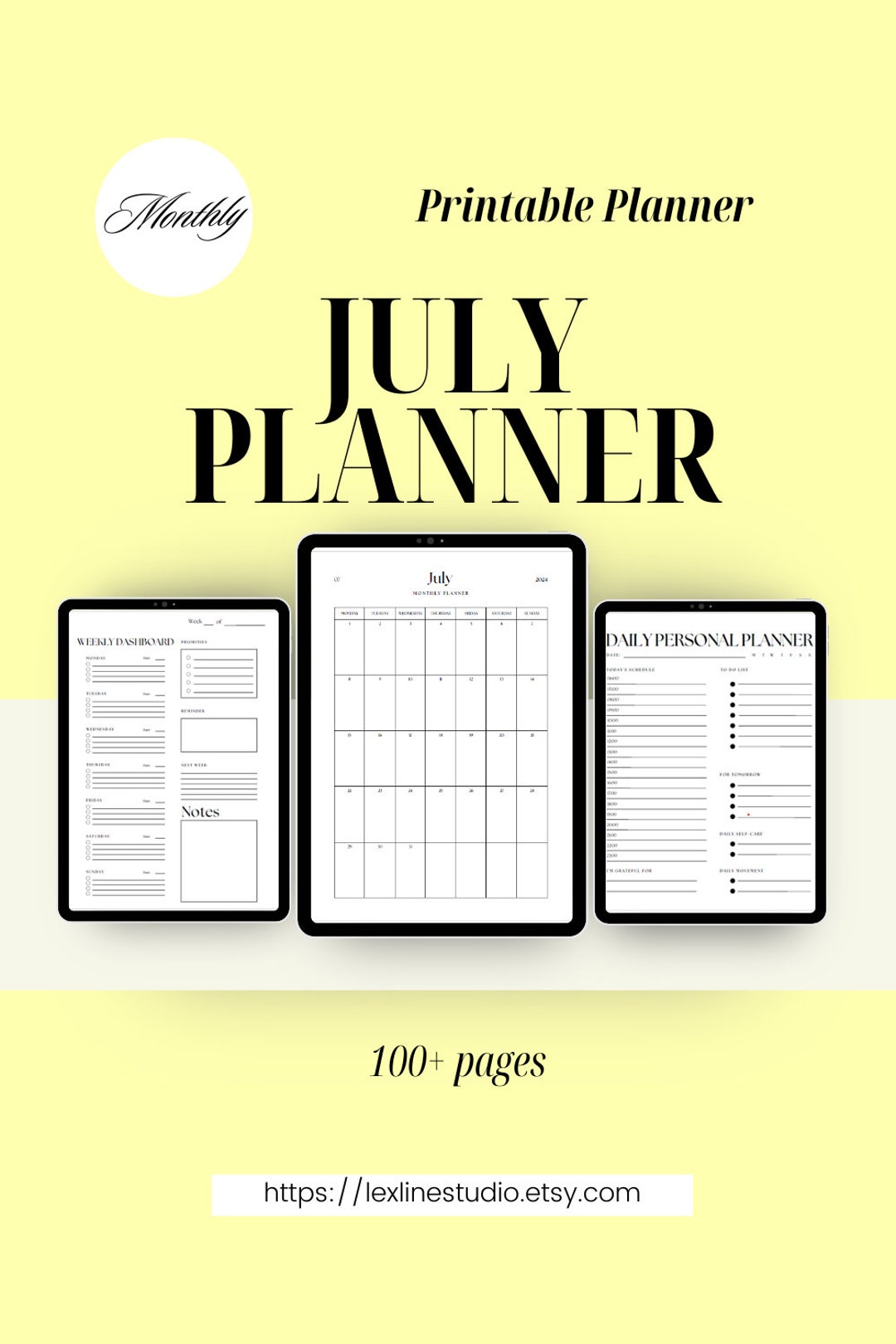 July Planner, Digital Planner, Printable Planner, 2024 Planner, Daily ...