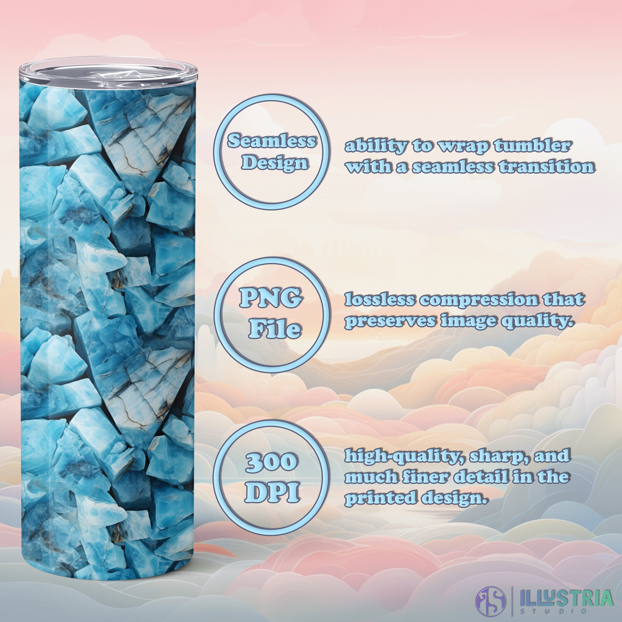 Larimar Crystal Tumbler Wrap Sublimation Crystal Design Skinny 20 Oz ...