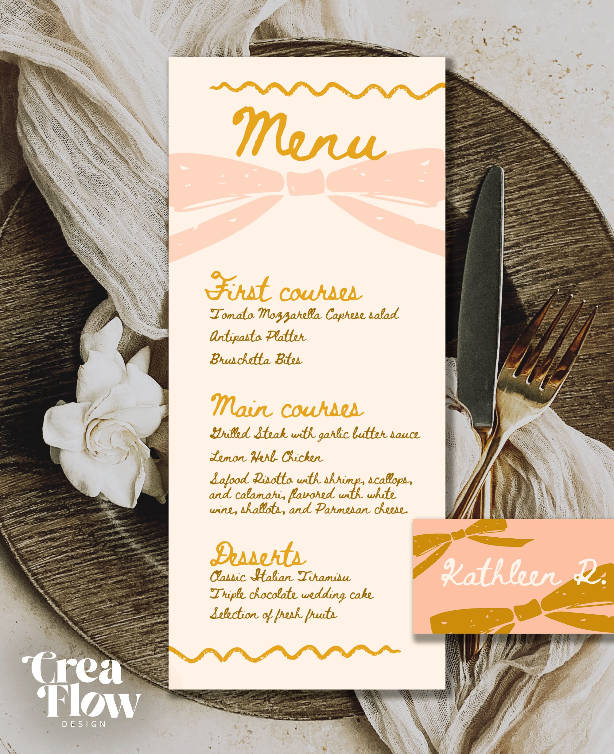 Groovy Menu and Name Card Template, Birthday Party Menu Template ...