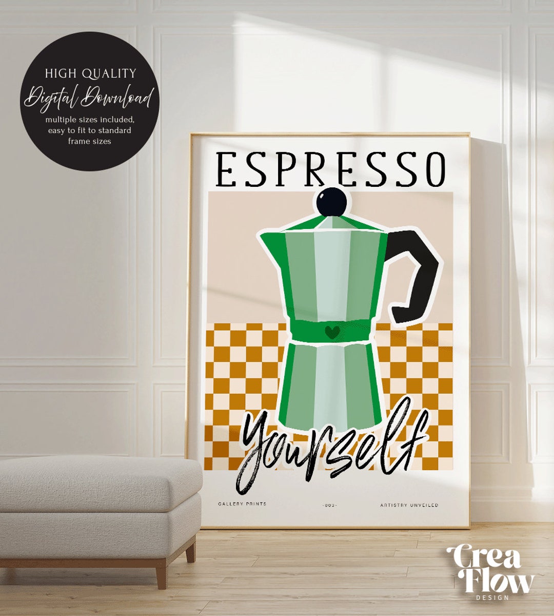 Espresso Yourself Kitchen Print, Checkerboard Print, Espresso Maker Art ...