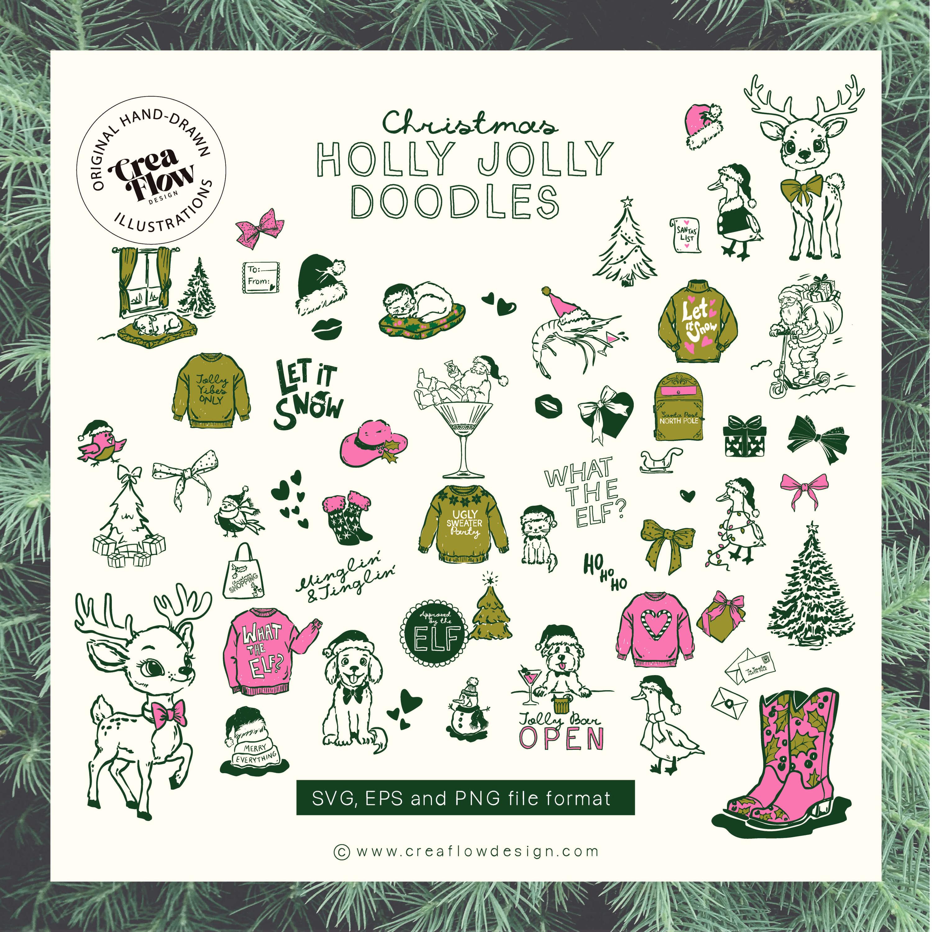 Hand-drawn Christmas Doodle Clipart Pack, Over 200 Whimsical Holiday ...
