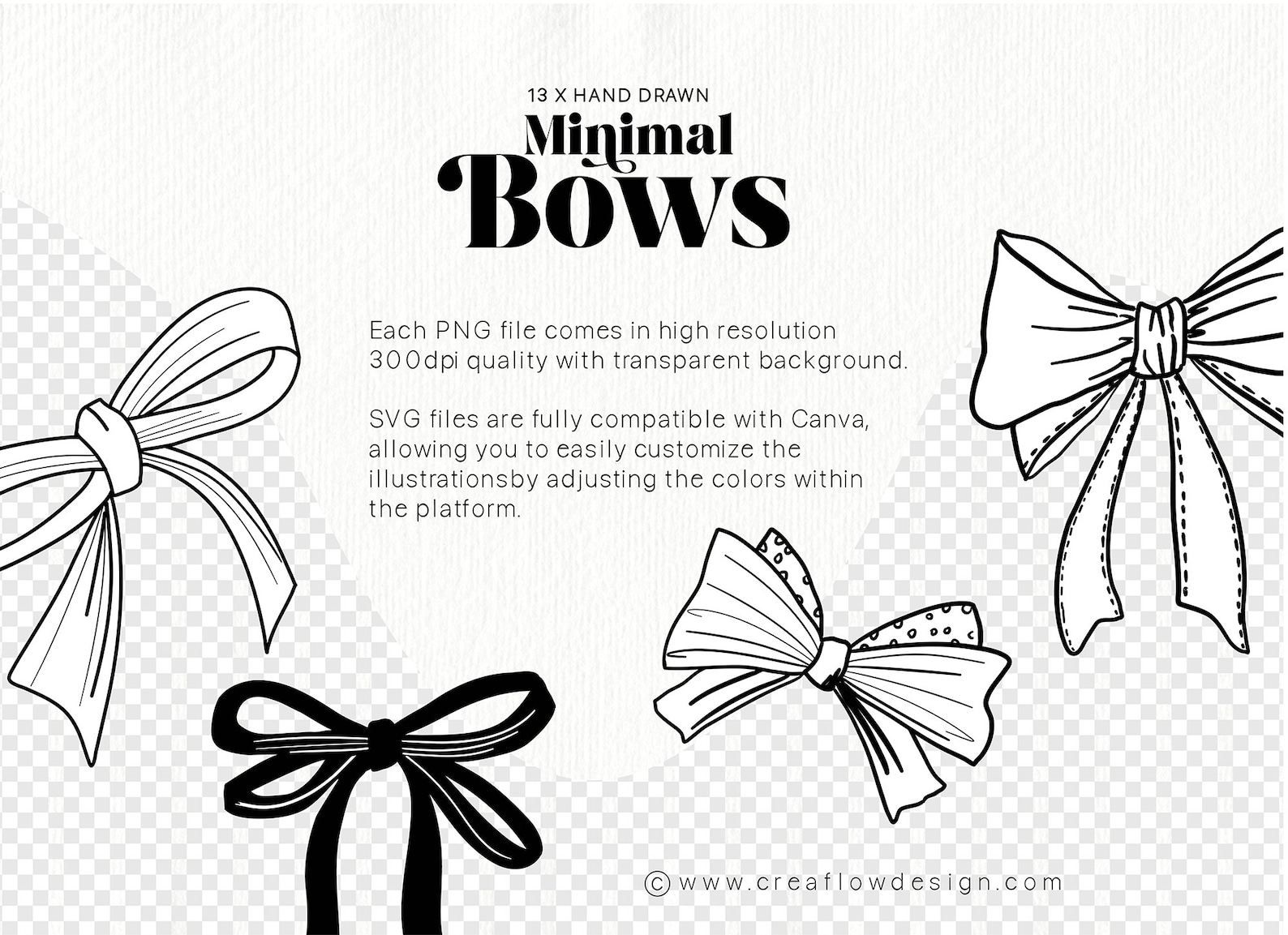 Minimal Bows Clip Art Pack, 13 Hand Drawn Bow Illustrations, Minimal ...