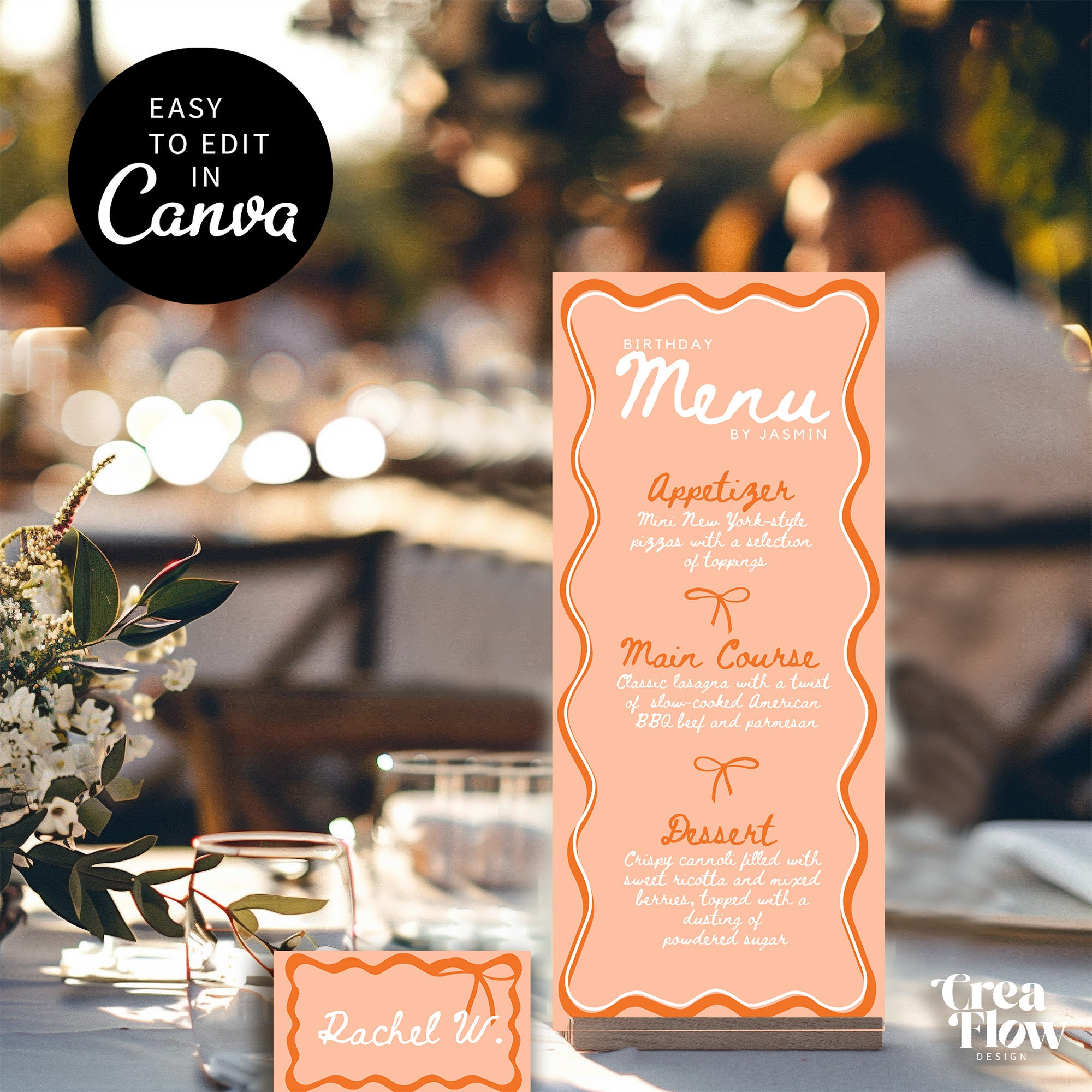 Wavy Frame Menu Template, Curvey Border Birthday Menu and Name Card ...
