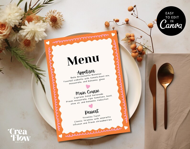 Cheery Wavy Border Menu Template, Birthday 5 X7 " Menu Template, Hand ...