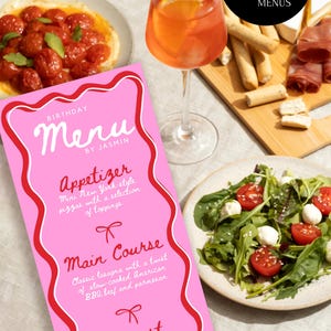 Pink Summer Menu Template, Pink Baby Shower Menu and Place Card, Hand ...