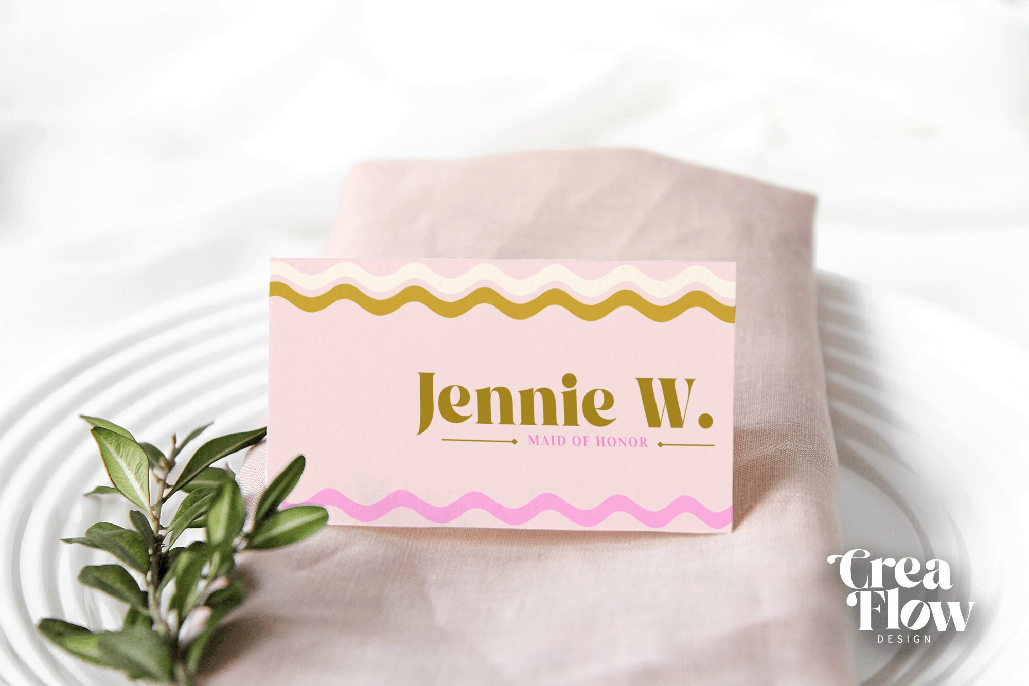 Wavy Name Card Template, Squiggle Border Place Card, Trendy Name Card ...