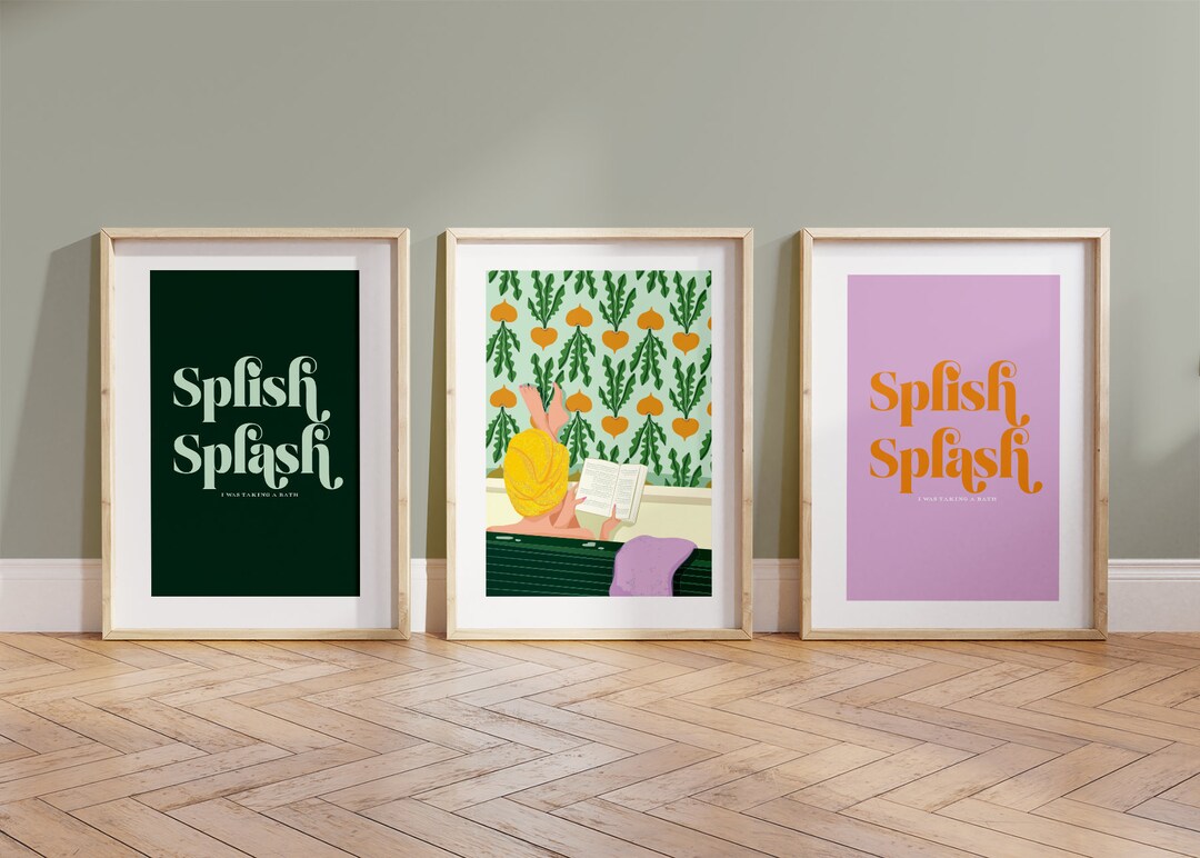 Splish Splash Bathroom Prints, Hand -drawn Bathing Lady Illustration ...