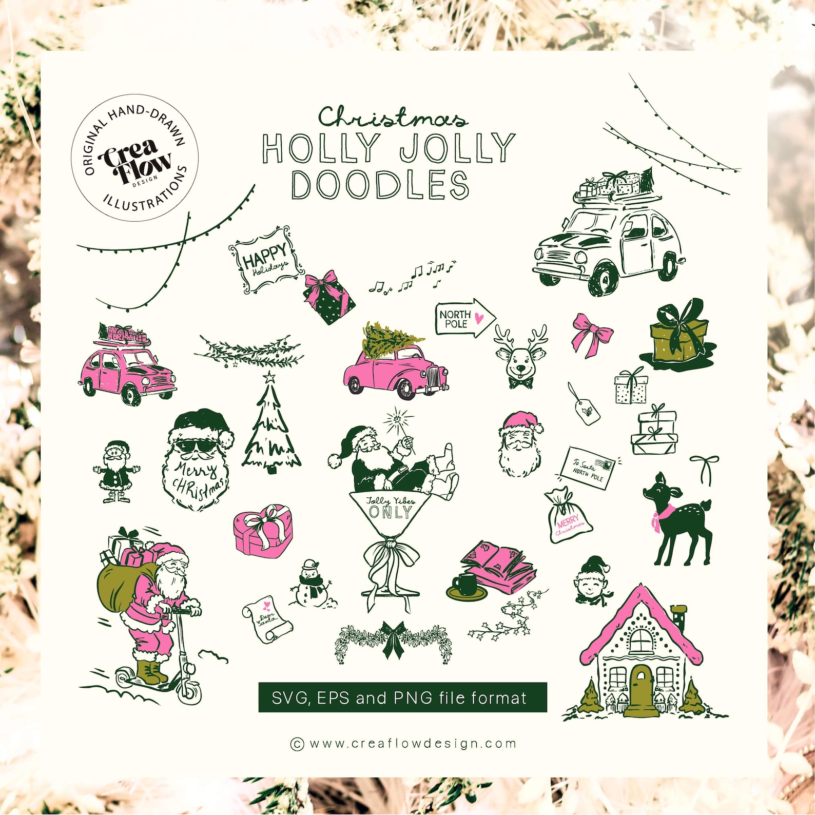 Hand-drawn Christmas Doodle Clipart Pack, Over 200 Whimsical Holiday ...