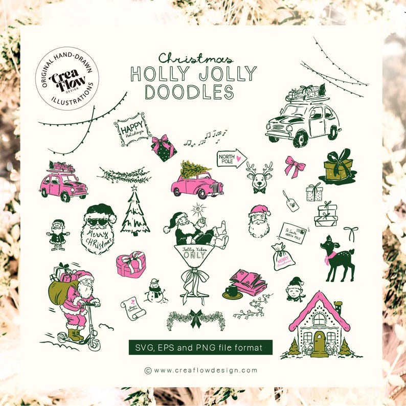 Hand-drawn Christmas Doodle Clipart Pack, Over 200 Whimsical Holiday ...