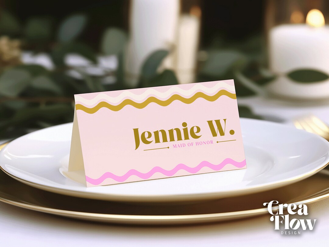 Wavy Name Card Template, Squiggle Border Place Card, Trendy Name Card ...