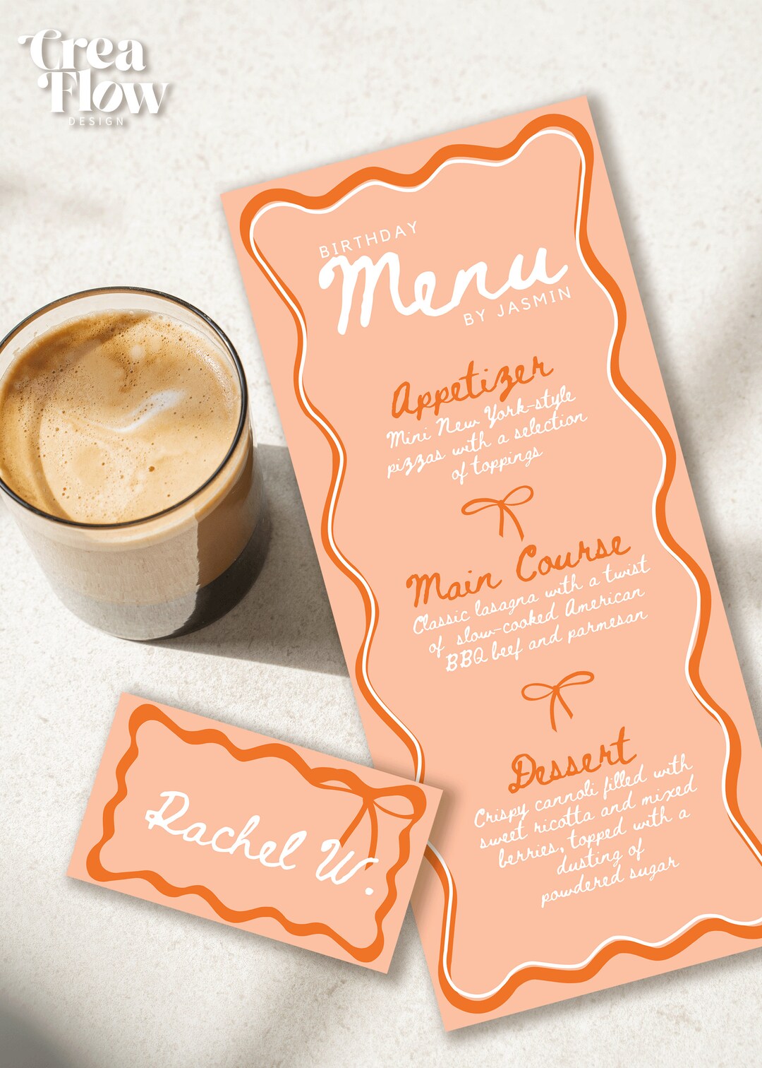 Wavy Frame Menu Template, Curvey Border Birthday Menu and Name Card ...