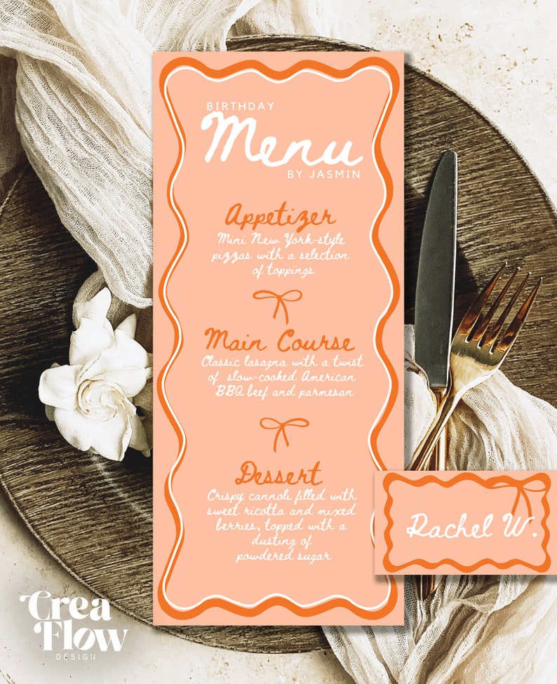 Wavy Frame Menu Template, Curvey Border Birthday Menu and Name Card ...