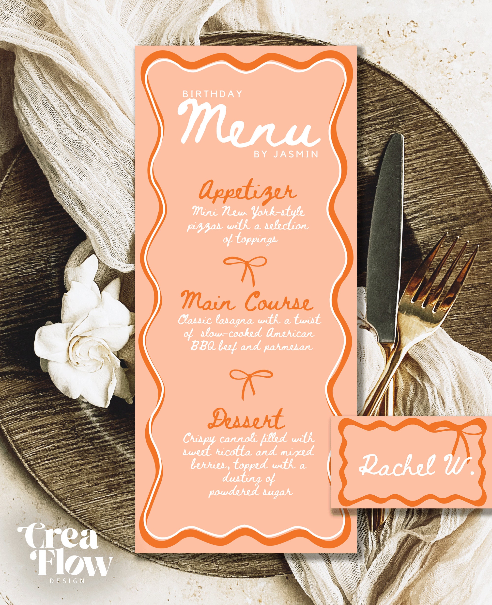 Wavy Frame Menu Template, Curvey Border Birthday Menu and Name Card ...