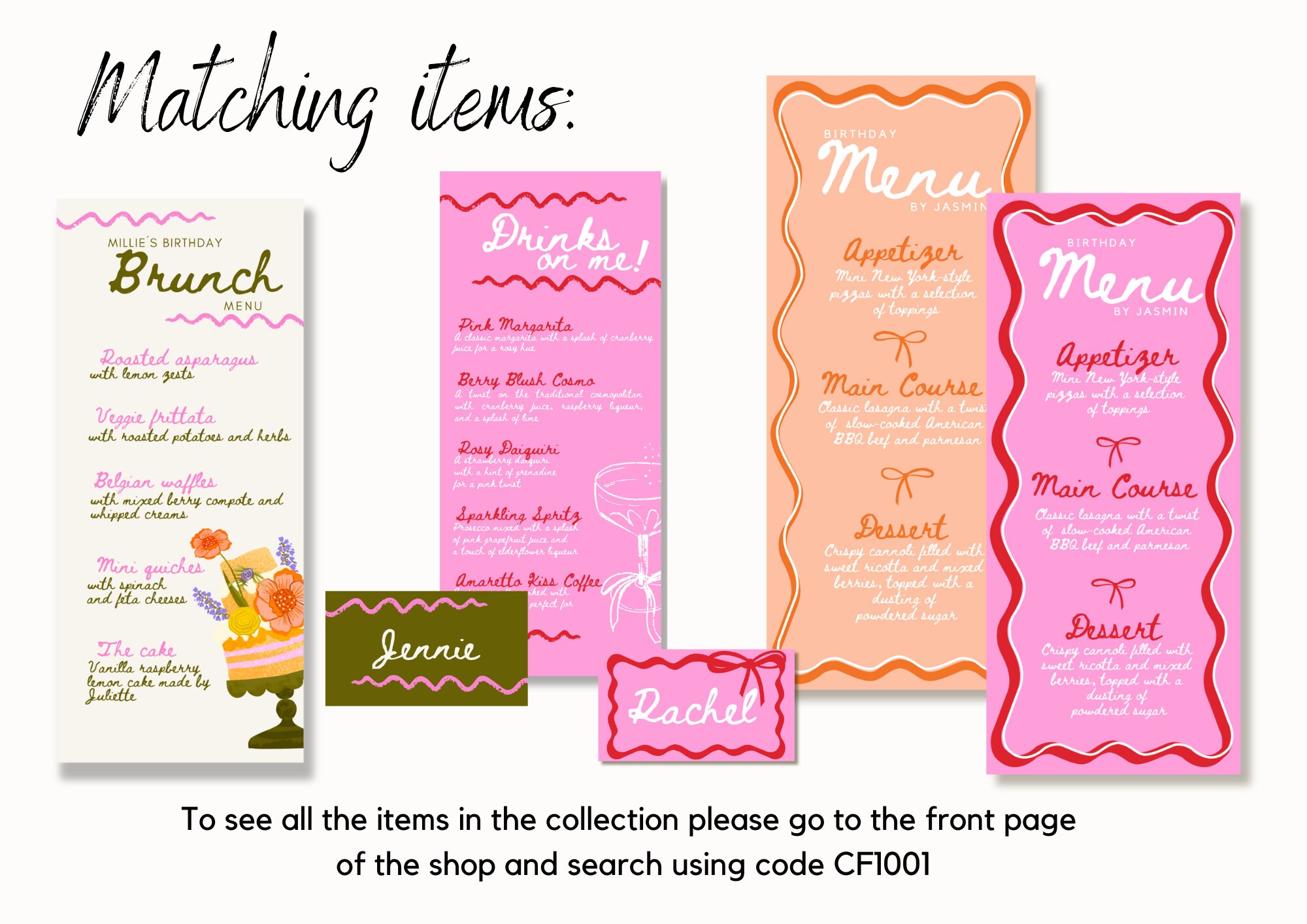 Pink Summer Menu Template, Pink Baby Shower Menu and Place Card, Hand ...
