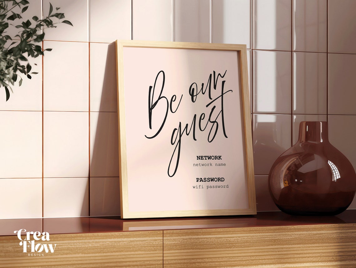 Minimal Guest Wifi Sign, Printable Wifi Password Code, Guest Room ...