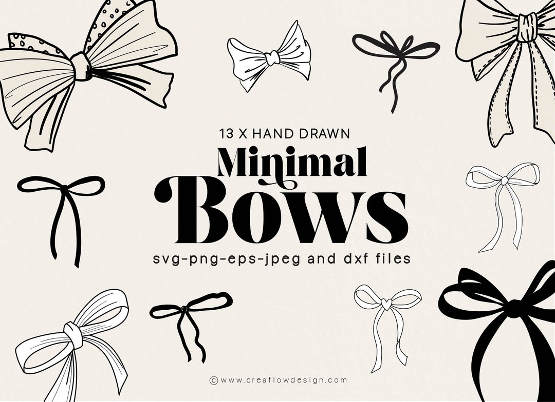 Minimal Bows Clip Art Pack, 13 Hand Drawn Bow Illustrations, Minimal ...