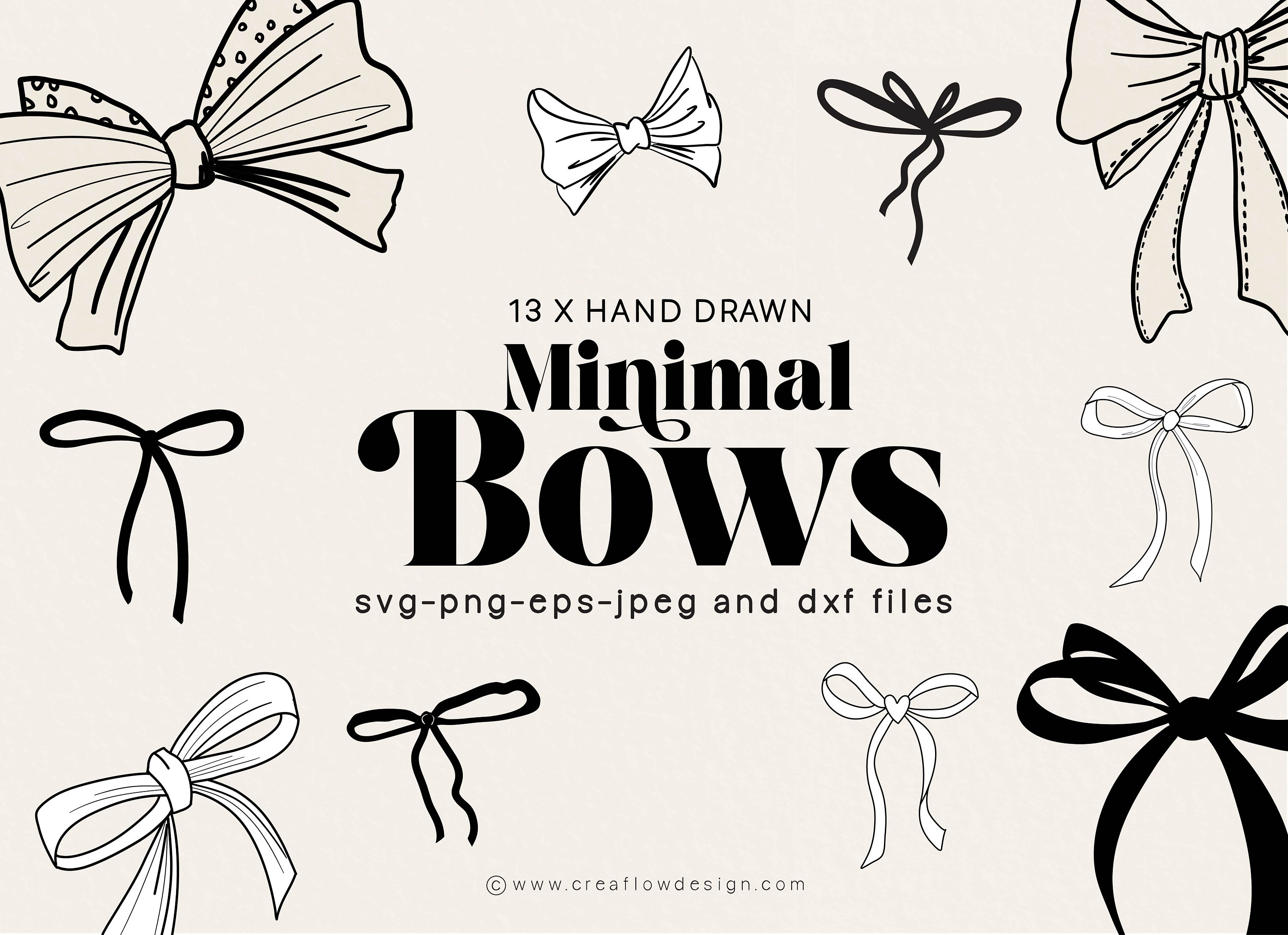 Hand Drawn Bows Line Art, Black Bow Illustration Svg Bundle, Minimal ...