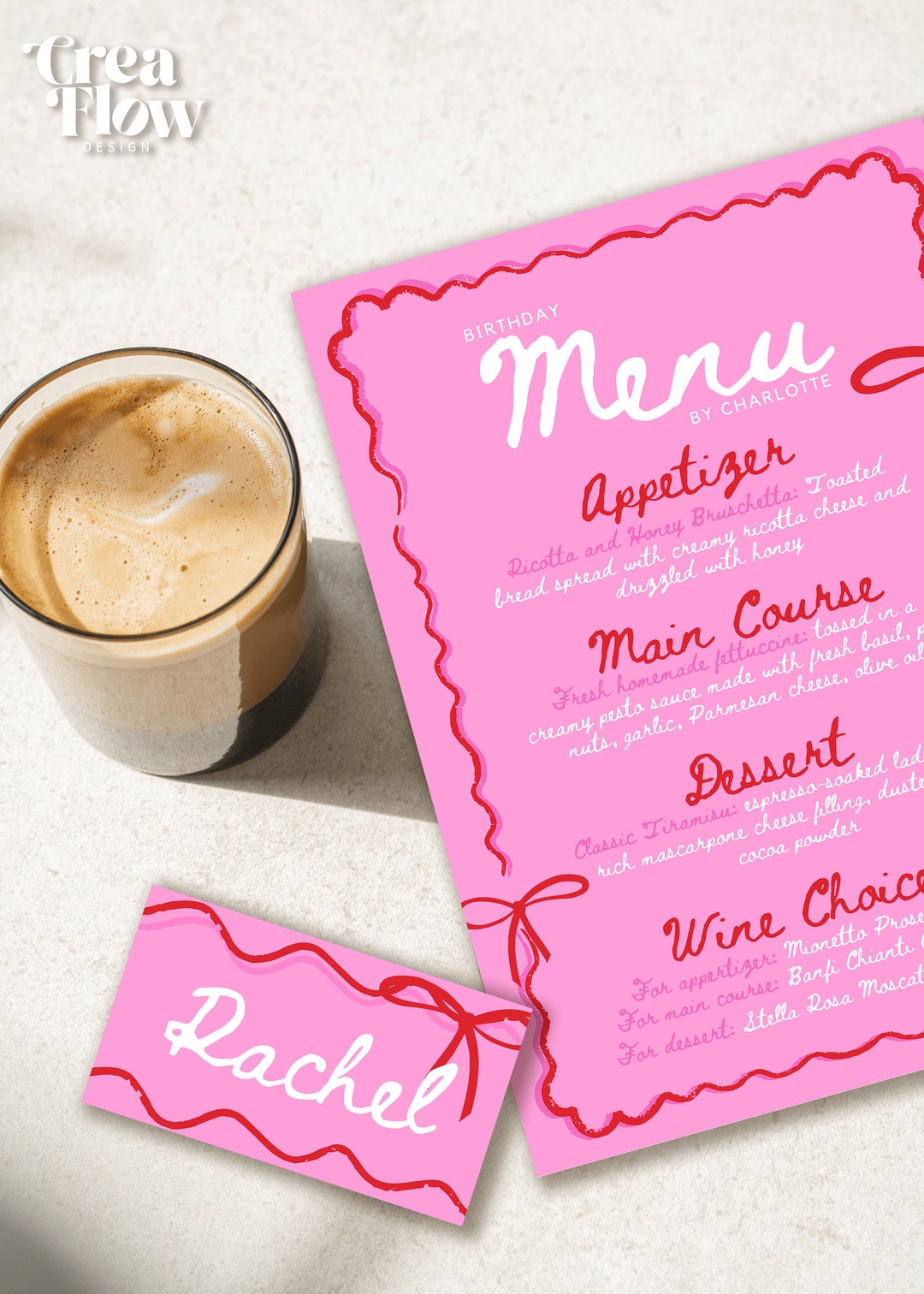 Wavy Border Menu and Namecard Template, Hand Drawn Wavy Birthday Menu ...