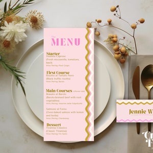 Wavy Border Menu and Namecard Template, Canva Editable Birthday Menu ...