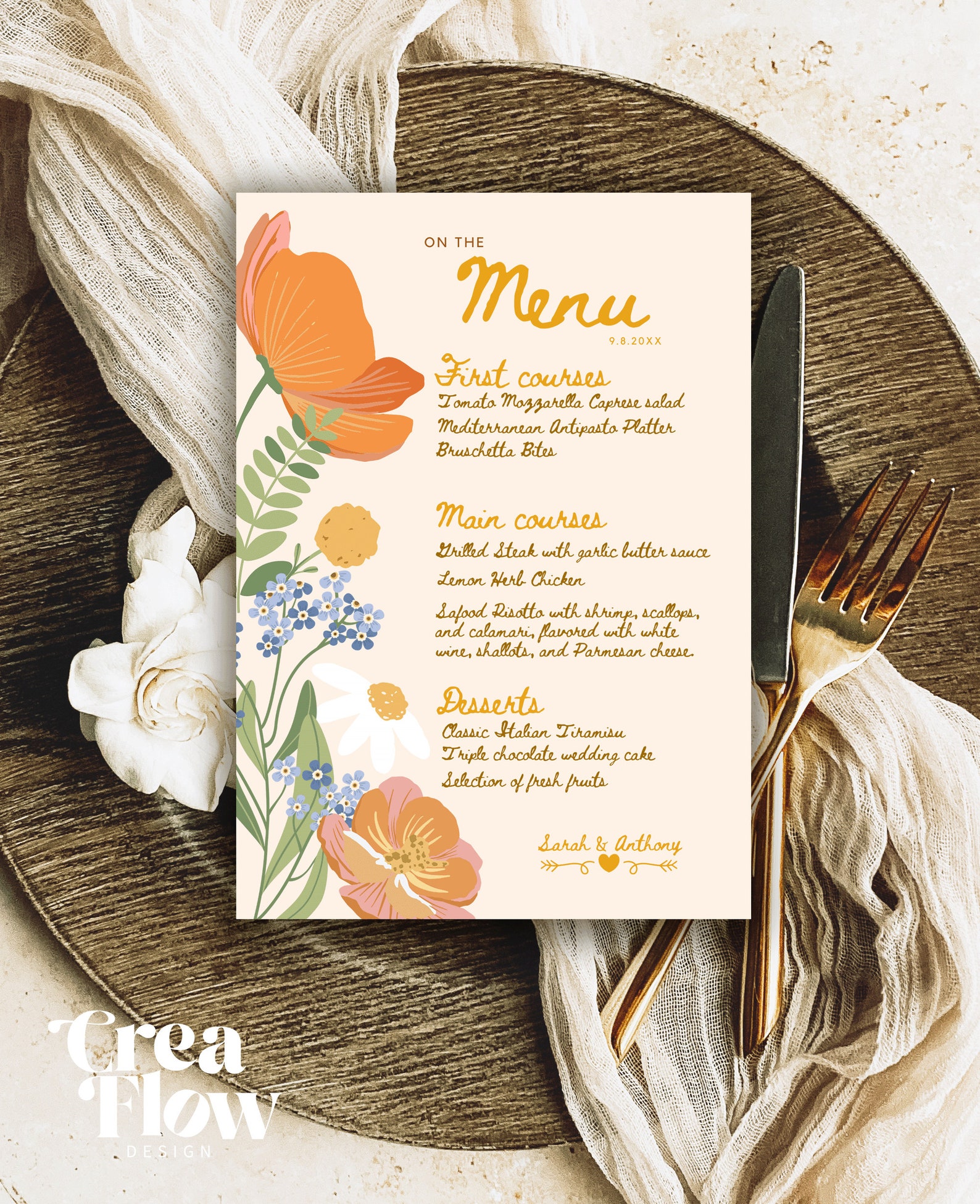 Boho Floral Menu Template, Summer Wedding Menu Card, Birthday Menu ...