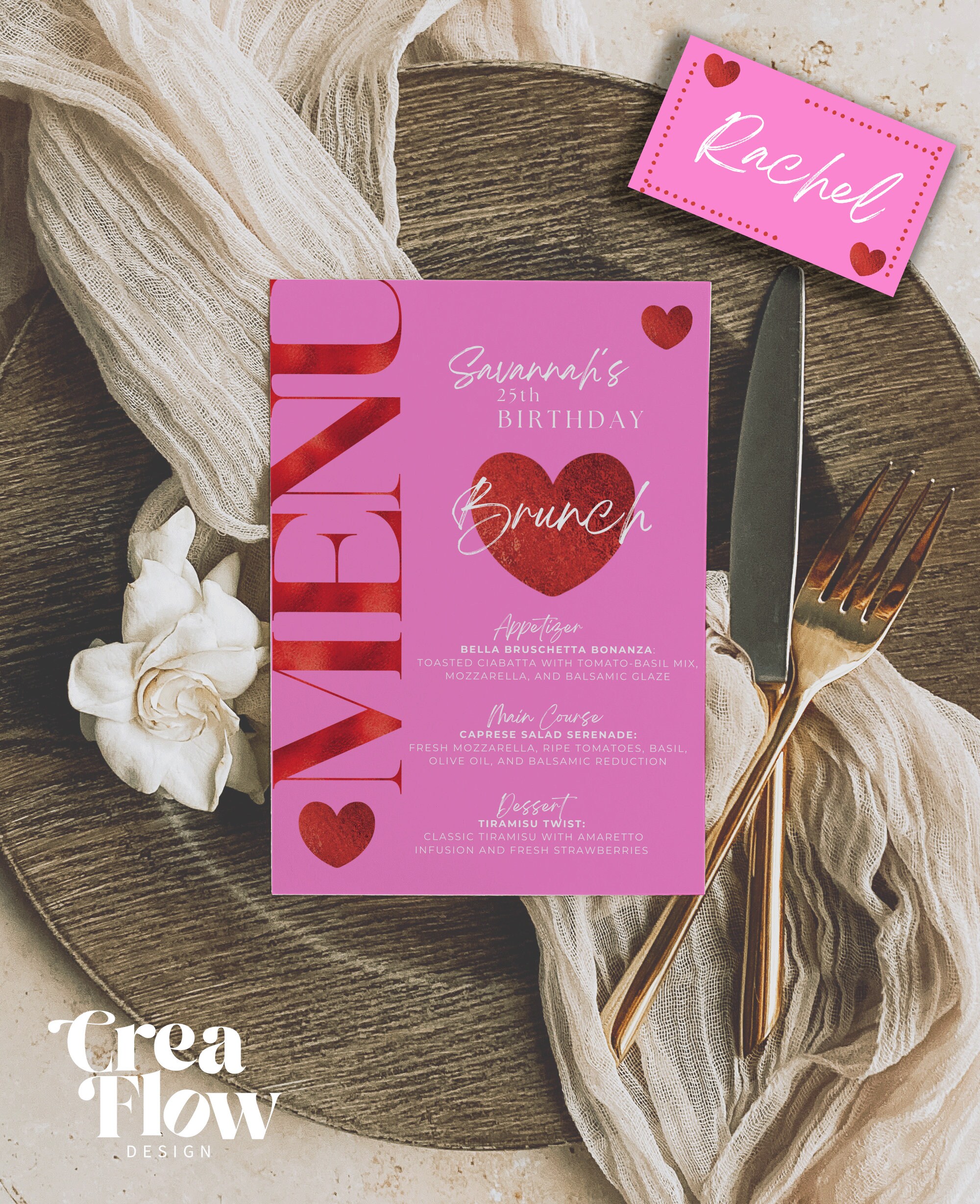 Birthday Menu and Name Card, Bridal Shower Menu and Name Card Template ...