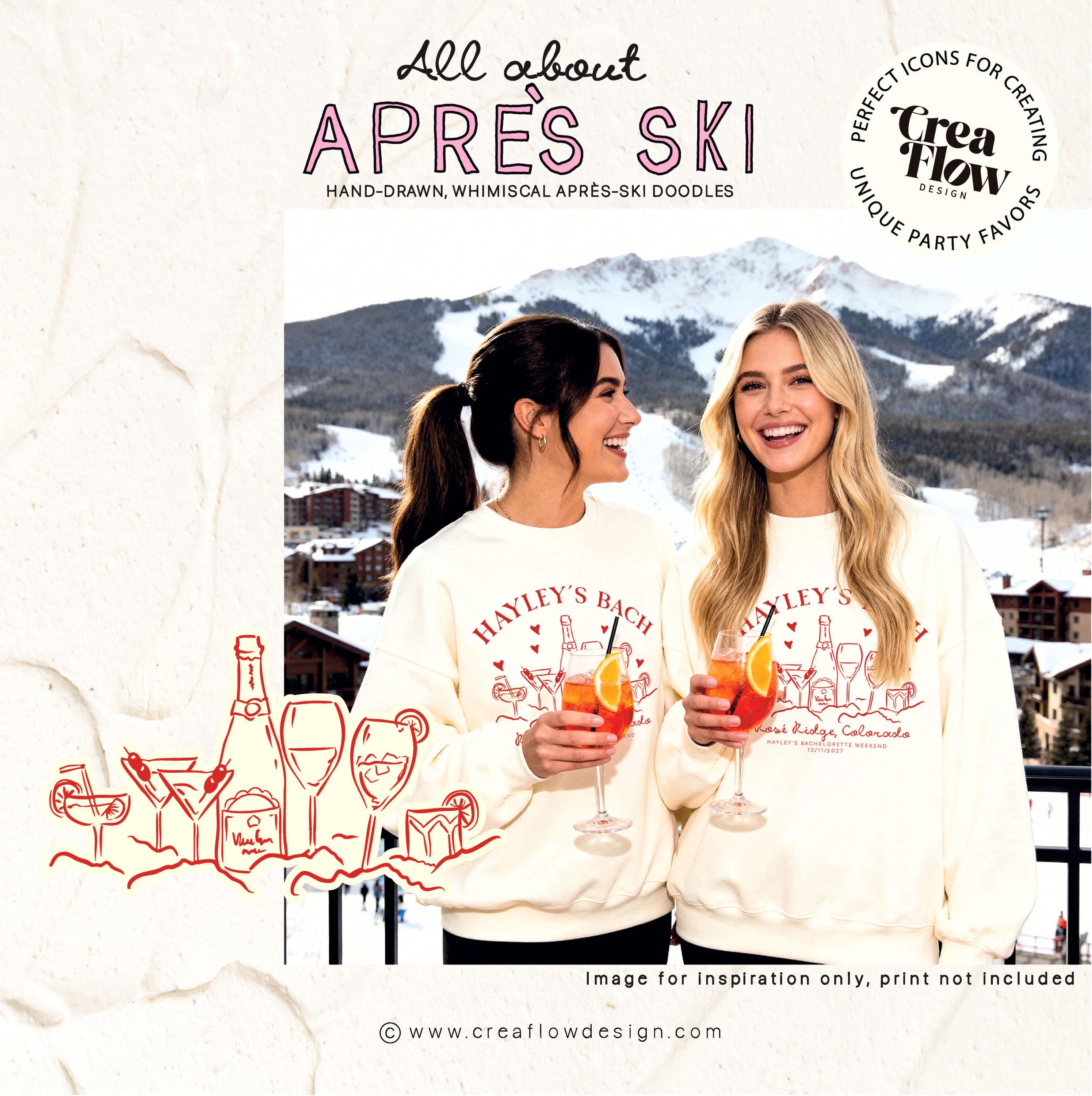 Après Ski Clipart Bundle SVG PNG EPS, Hand-drawn Winter Bachelorette ...