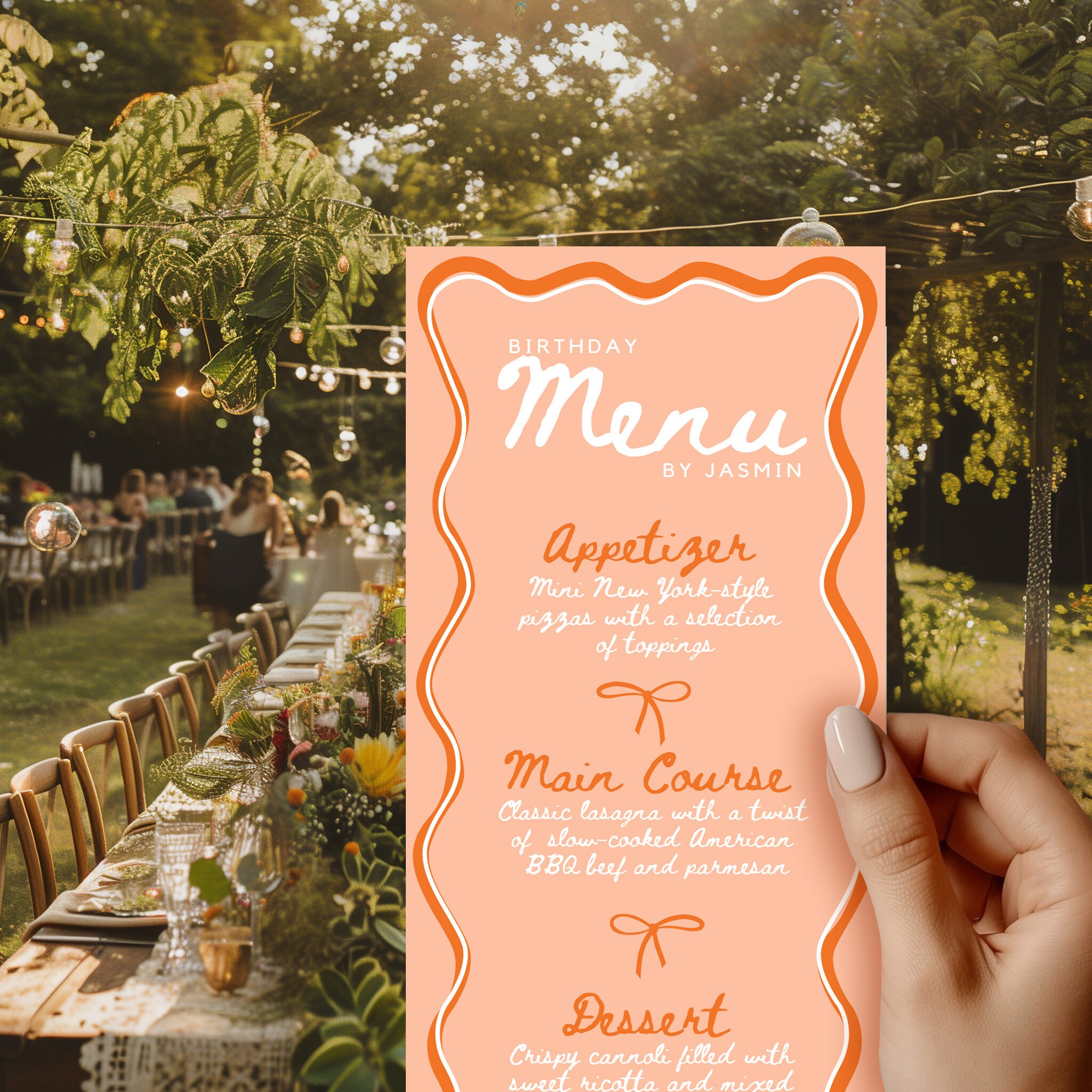 Wavy Frame Menu Template, Curvey Border Birthday Menu and Name Card ...