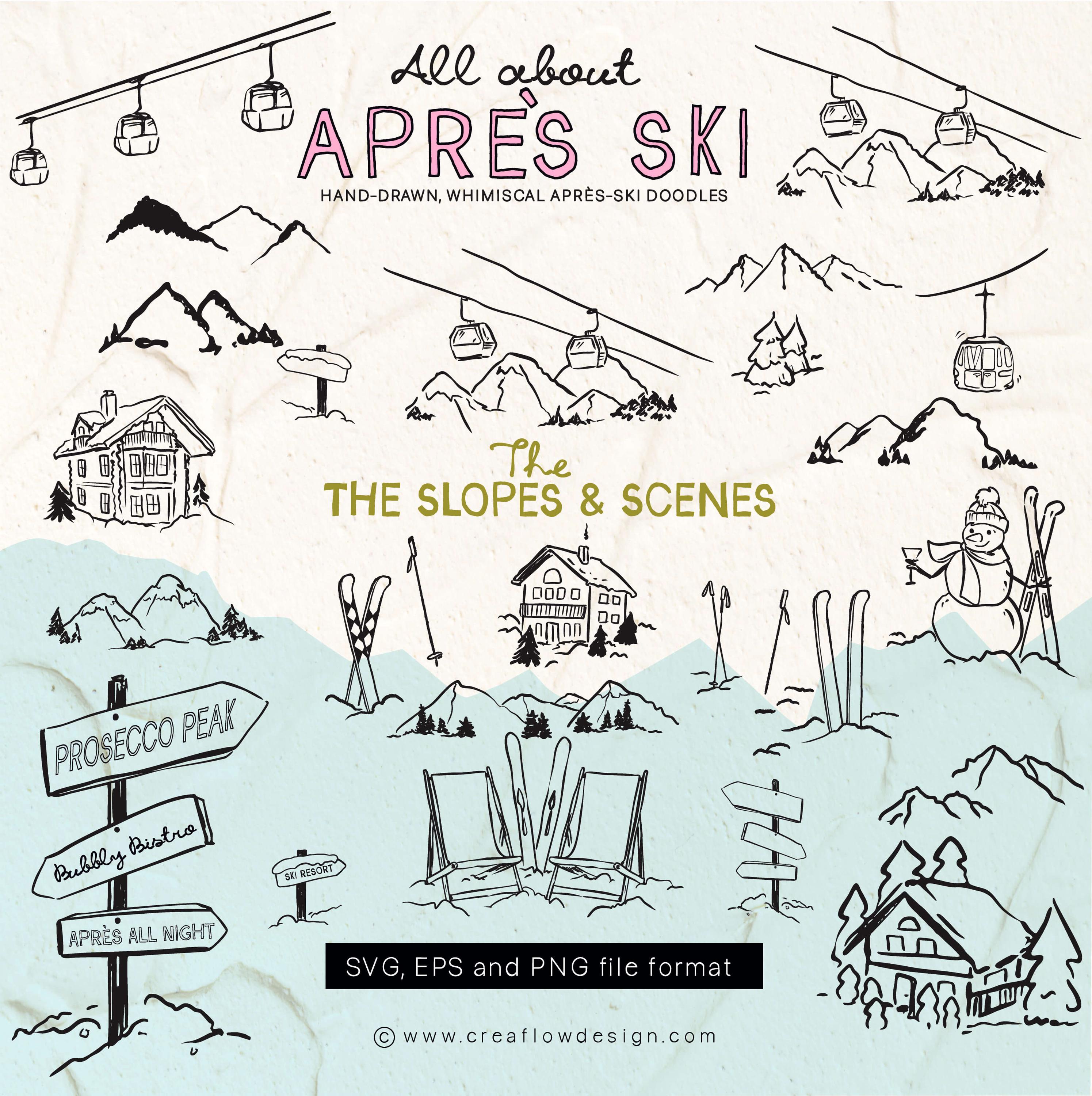 Après Ski Clipart Bundle SVG PNG EPS, Hand-drawn Winter Bachelorette ...