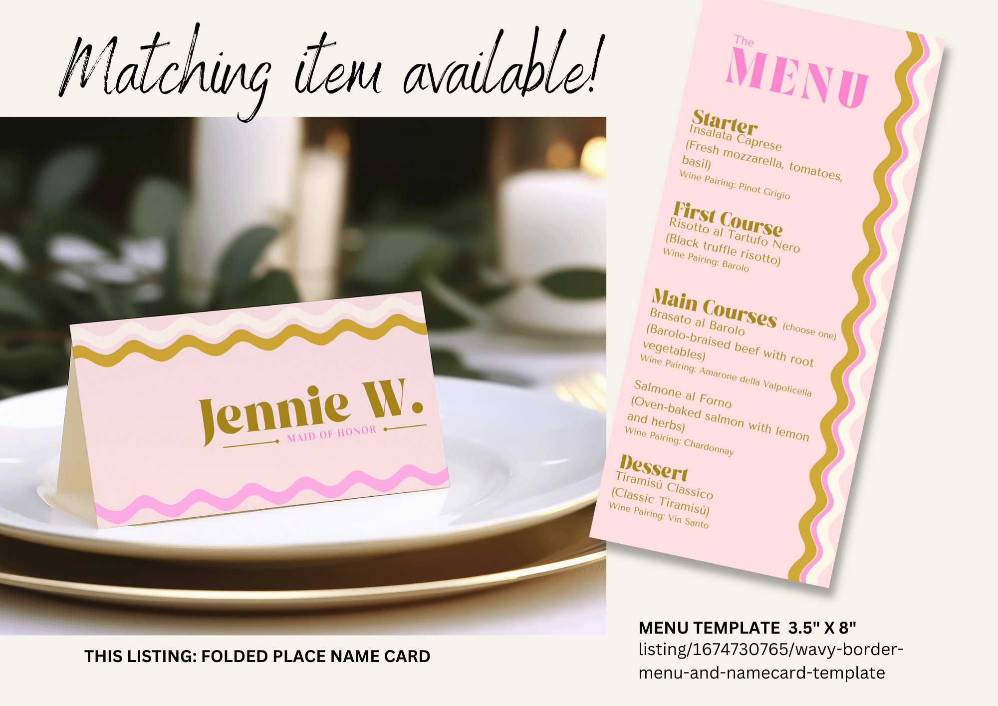 Wavy Name Card Template, Squiggle Border Place Card, Trendy Name Card ...