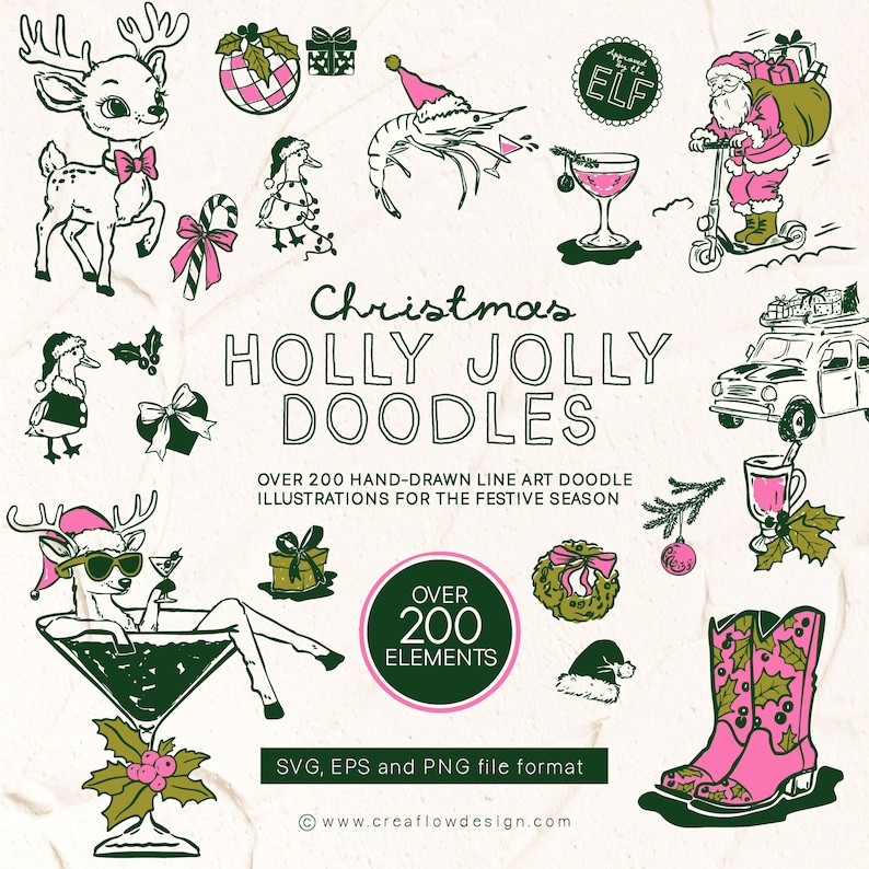 Hand-drawn Christmas Doodle Clipart Pack, Over 200 Whimsical Holiday ...