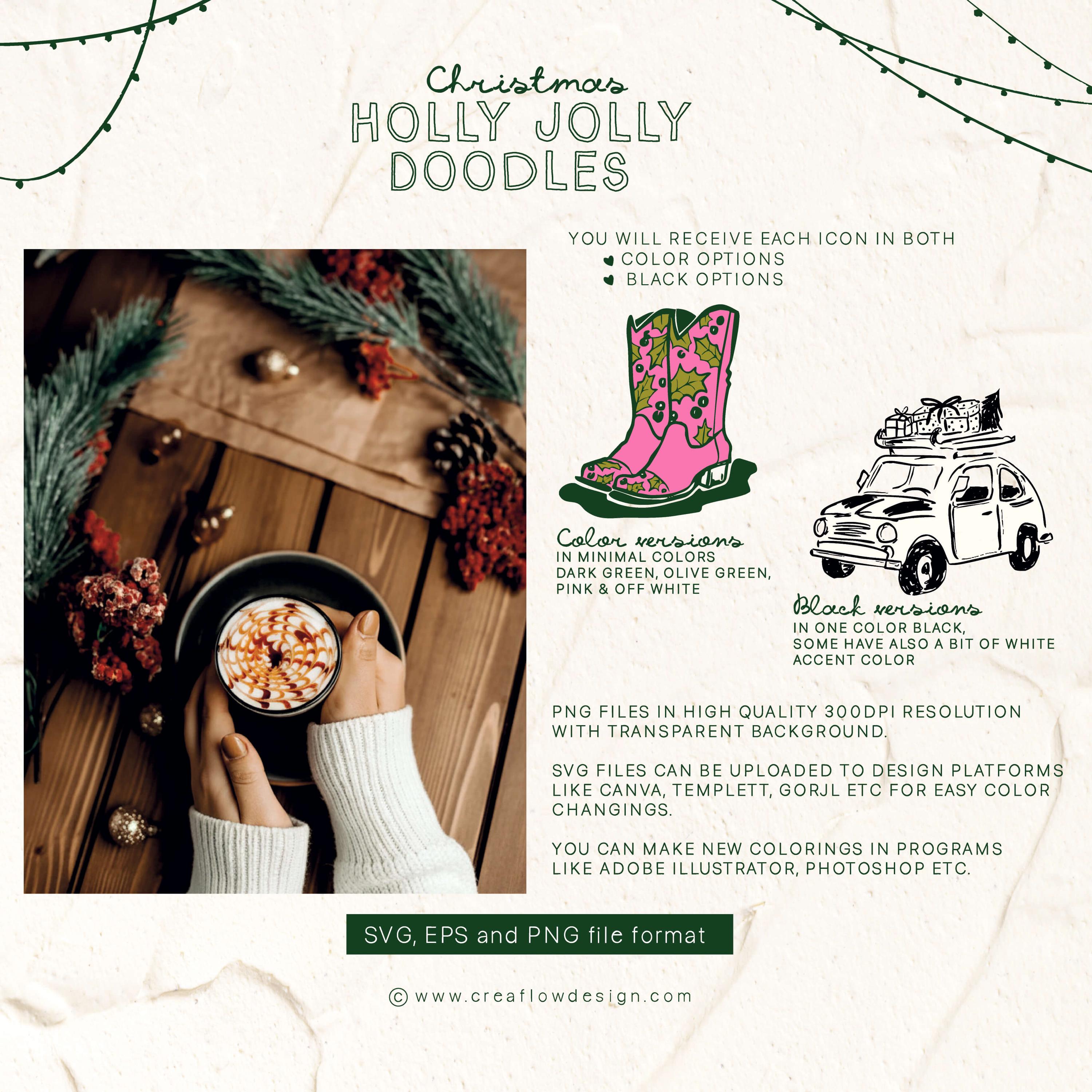 Hand-drawn Christmas Doodle Clipart Pack, Over 200 Whimsical Holiday ...