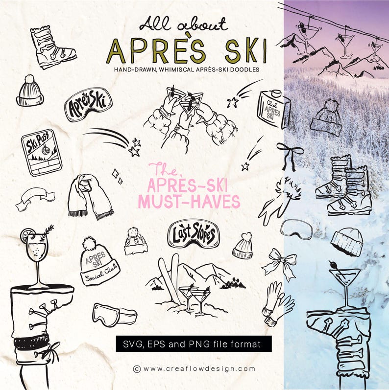 Hand Drawn Apres Ski Bachelorette Clip Art, After Ski Hen Party EPS SVG ...