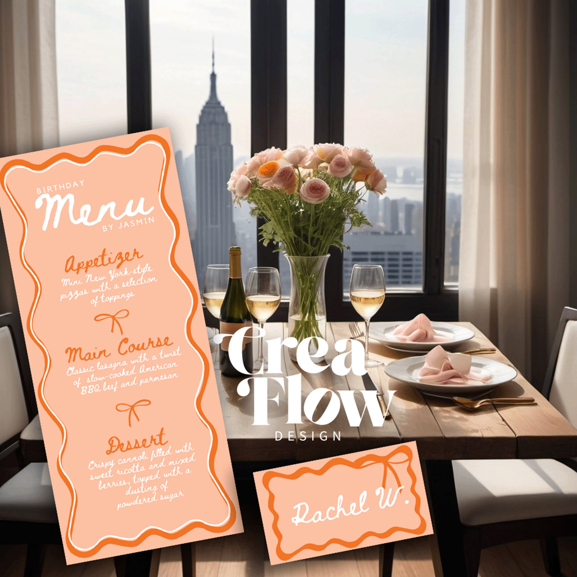 Wavy Frame Menu Template, Curvey Border Birthday Menu and Name Card ...