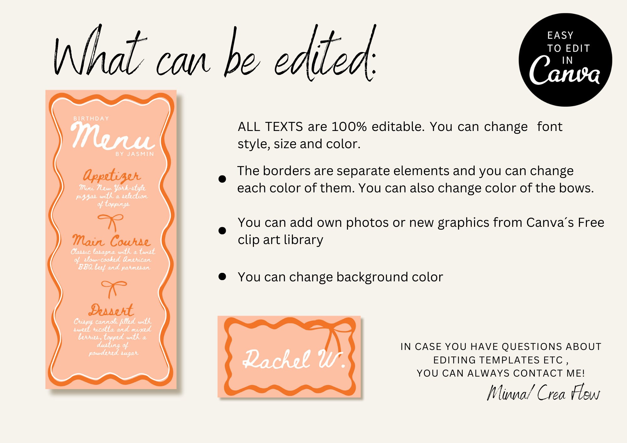 Wavy Frame Menu Template, Curvey Border Birthday Menu and Name Card ...