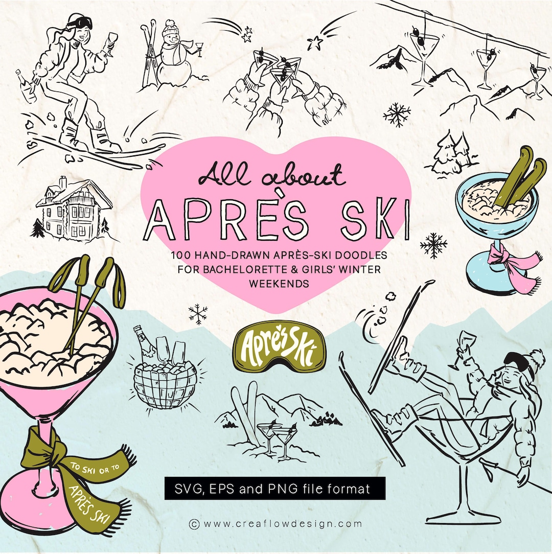 Après Ski Clipart Bundle SVG PNG EPS, Hand-drawn Winter Bachelorette ...
