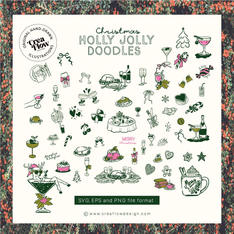 Hand-drawn Christmas Doodle Clipart Pack, Over 200 Whimsical Holiday ...