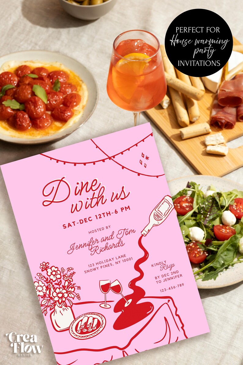 Supper Party Invitation Template, Hand Drawn Birthday Brunch Invitation ...