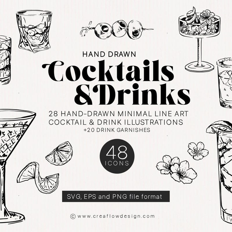 Cocktail Line Art - Etsy
