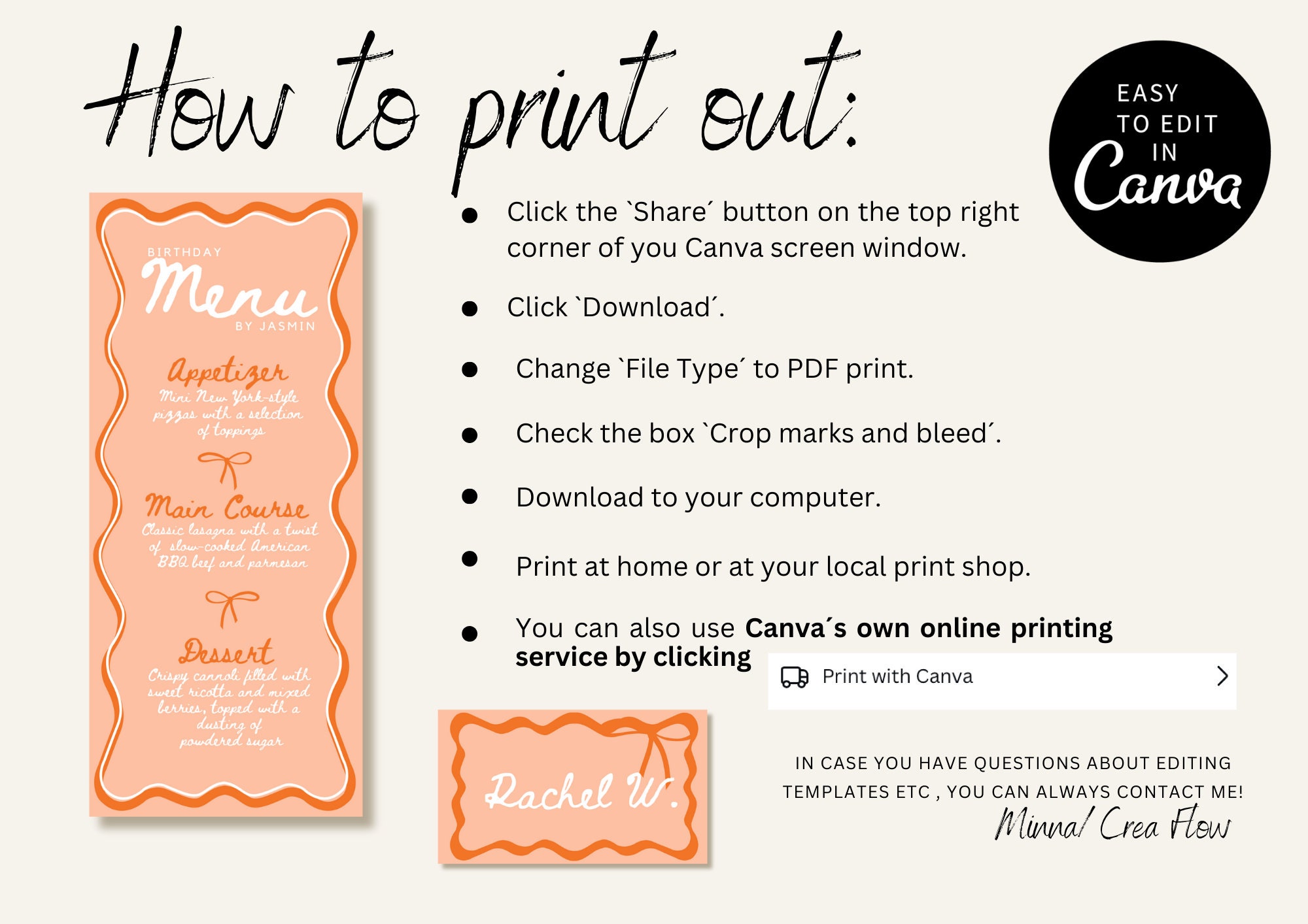 Wavy Frame Menu Template, Curvey Border Birthday Menu and Name Card ...