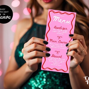 Pink Summer Menu Template, Pink Baby Shower Menu and Place Card, Hand ...
