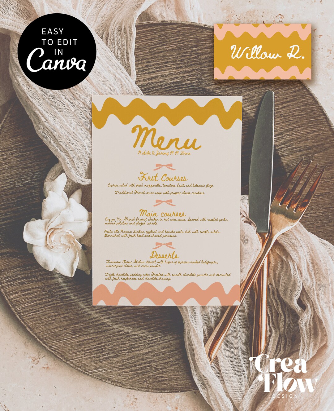 Wavy Border Menu and Name Card Template, Hand Drawn Birthday Menu ...