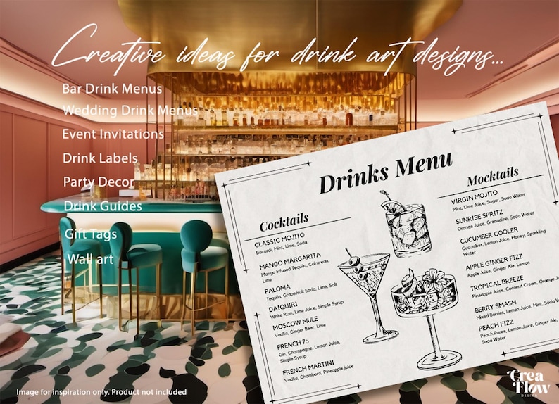 Minimal Line Art Cocktails Clip Art Pack, Hand Drawn Drink ...