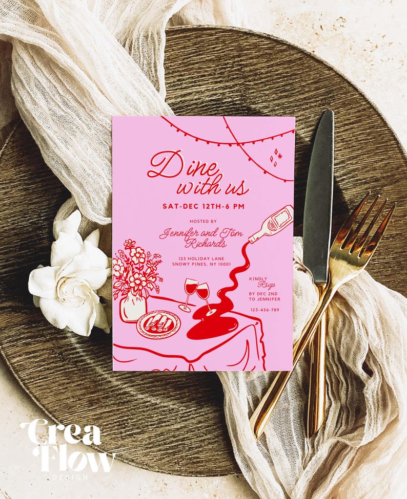 Supper Party Invitation Template, Hand Drawn Birthday Brunch Invitation ...