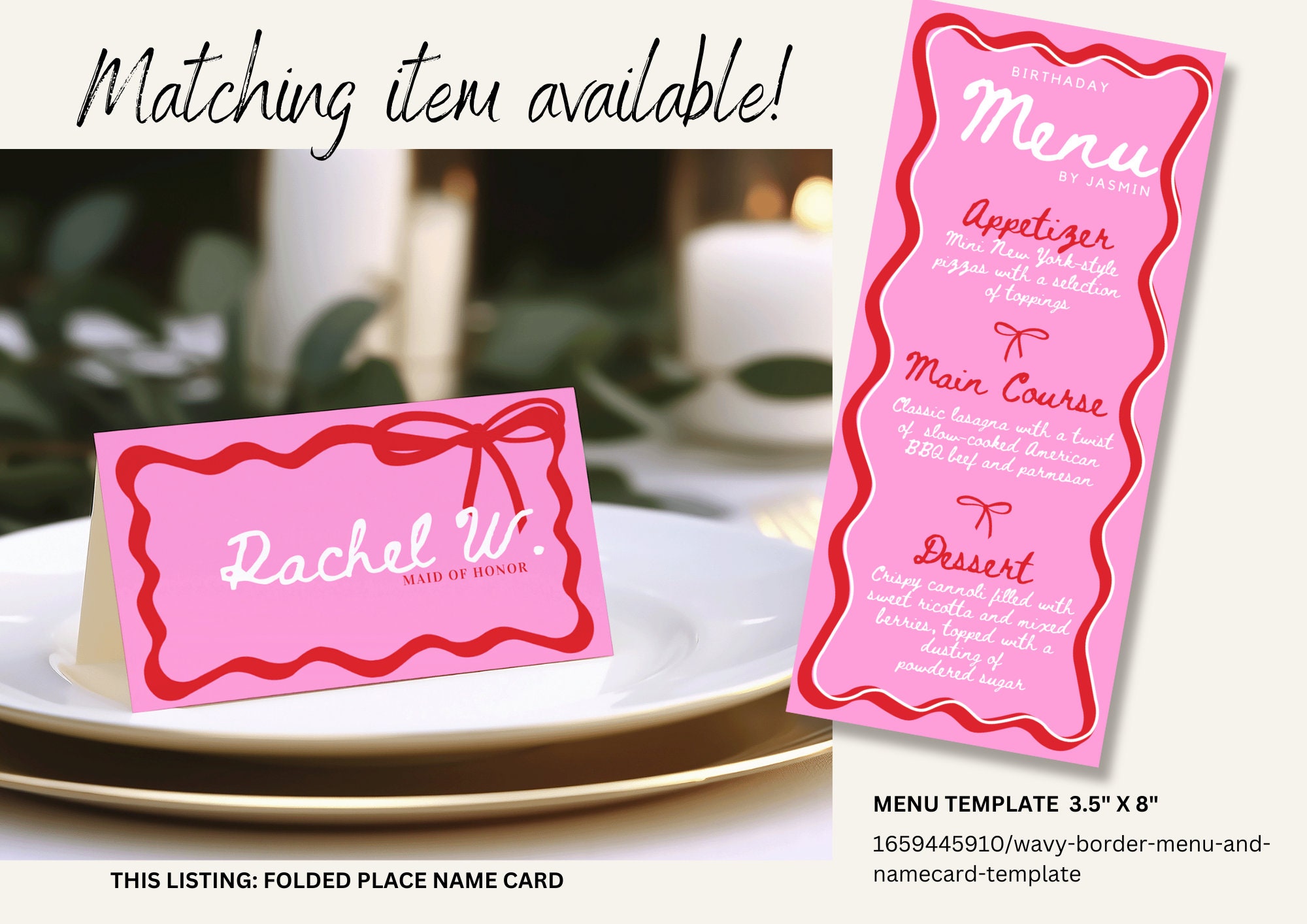 Pink Name Card Template, Editable Birthday Seating Card, Wedding Name ...