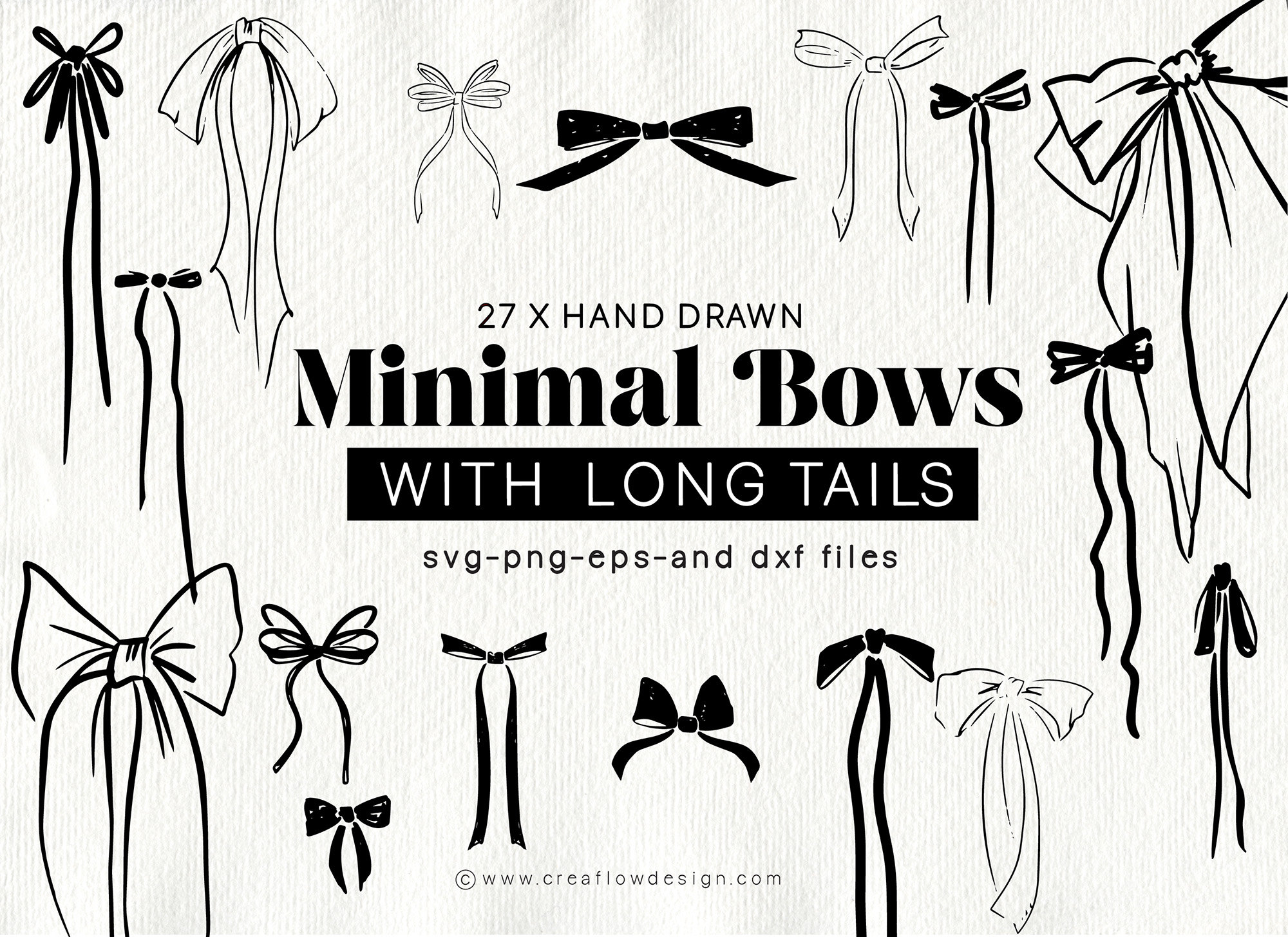 Minimal Wedding Bow SVG Bundle, Hand Drawn Long Tail Bows, Birthday ...