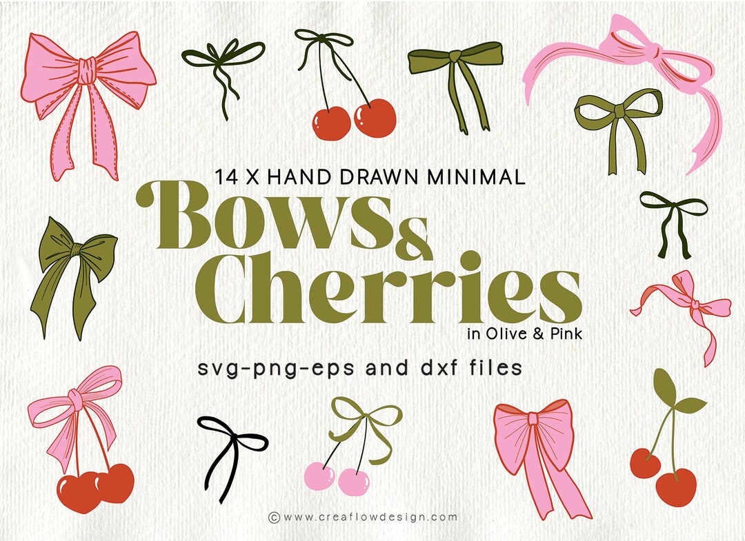 Bows and Cherries Clipart Icons, Hand Drawn Ribbons Svg Eps Png and Dxf ...